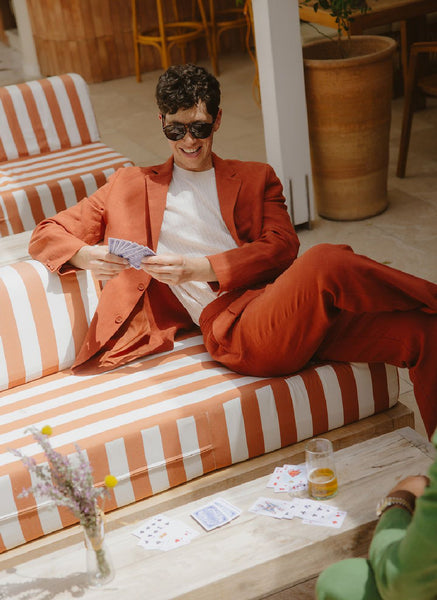 Men's Tailored Linen Blazer | Rust Red