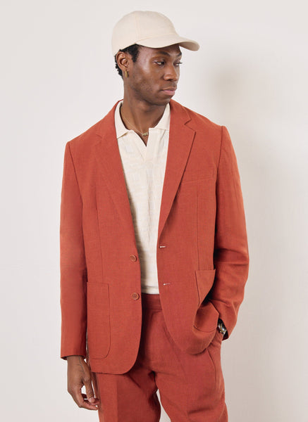 Men's Tailored Linen Blazer | Rust Red