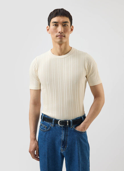 Men's Slim Ribbed T Shirt - Percival x Warren | Cotton | Ecru Cream