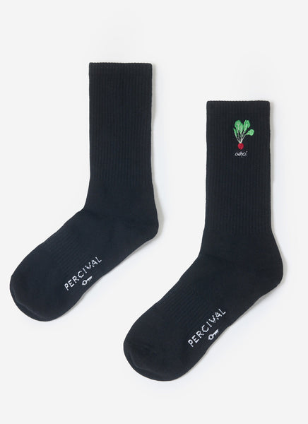 Radish Embroidered Socks | Black