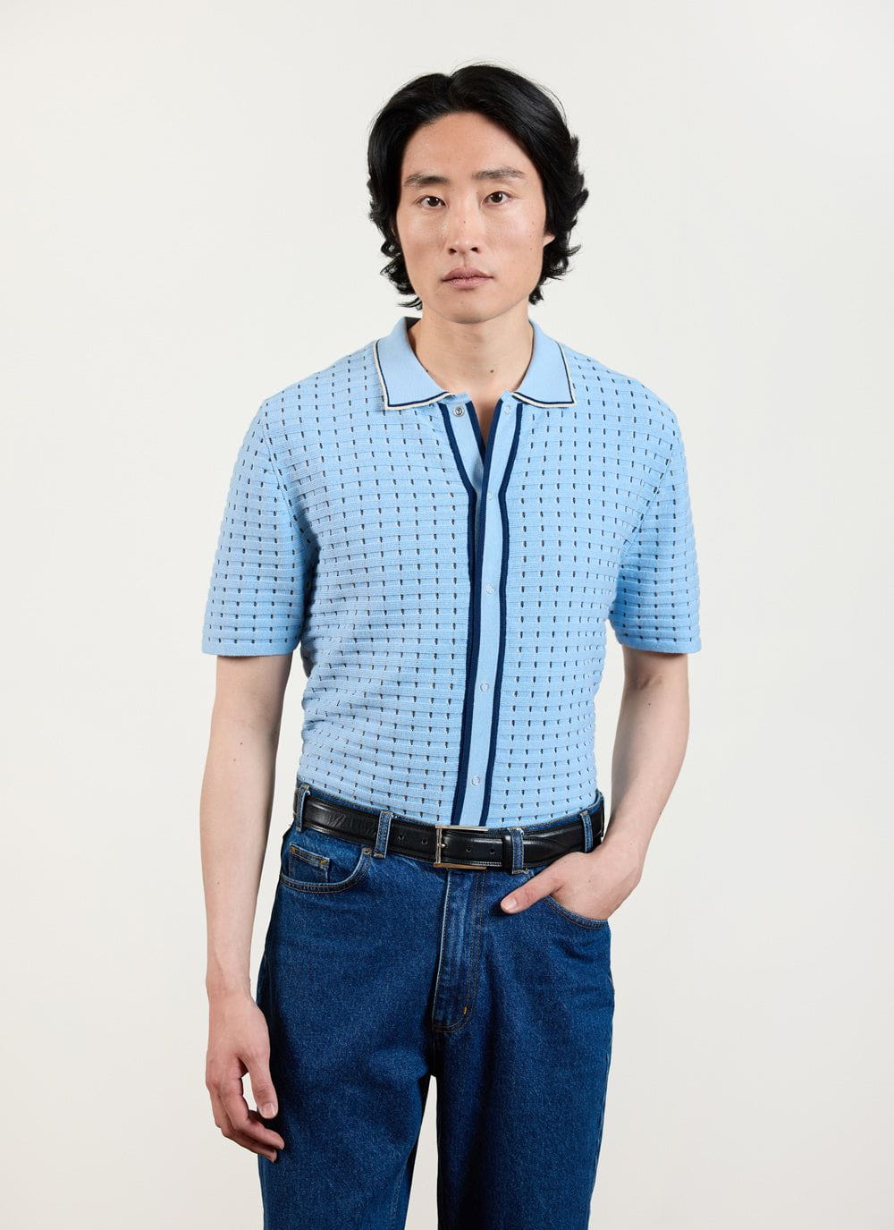 Broken Stripe Knitted Shirt | Percival x Ilaria | Blue | Percival Menswear
