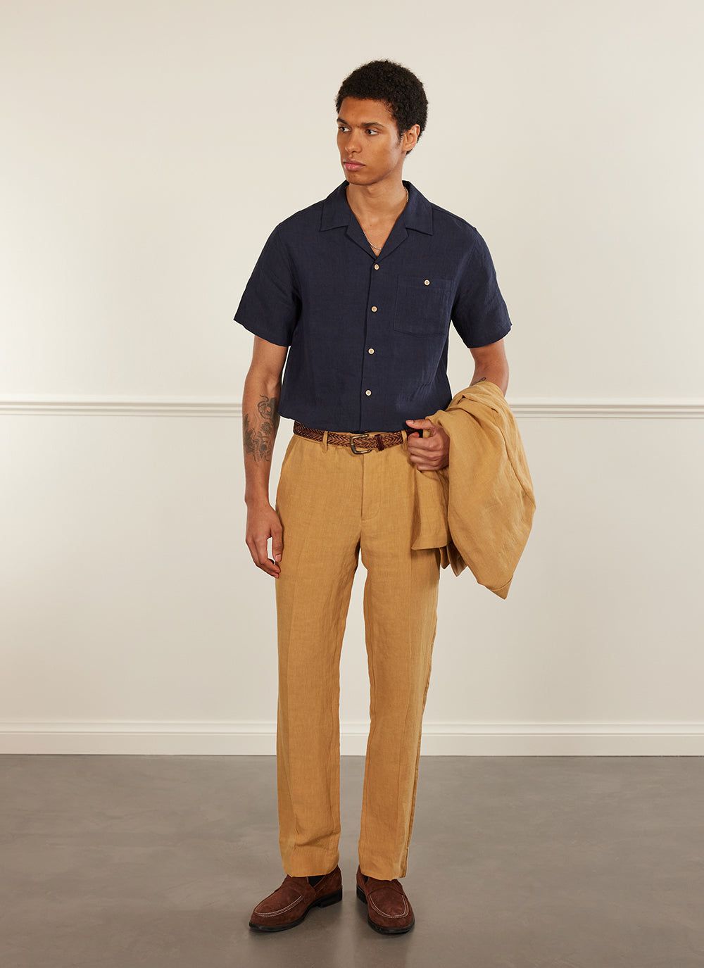 Men's Short Sleeve Cuban Shirt | 100% Linen | Navy Blue
