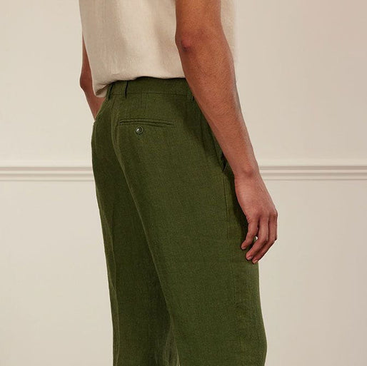 Men's Tailored Linen Trousers | Straight Leg | Forest Green