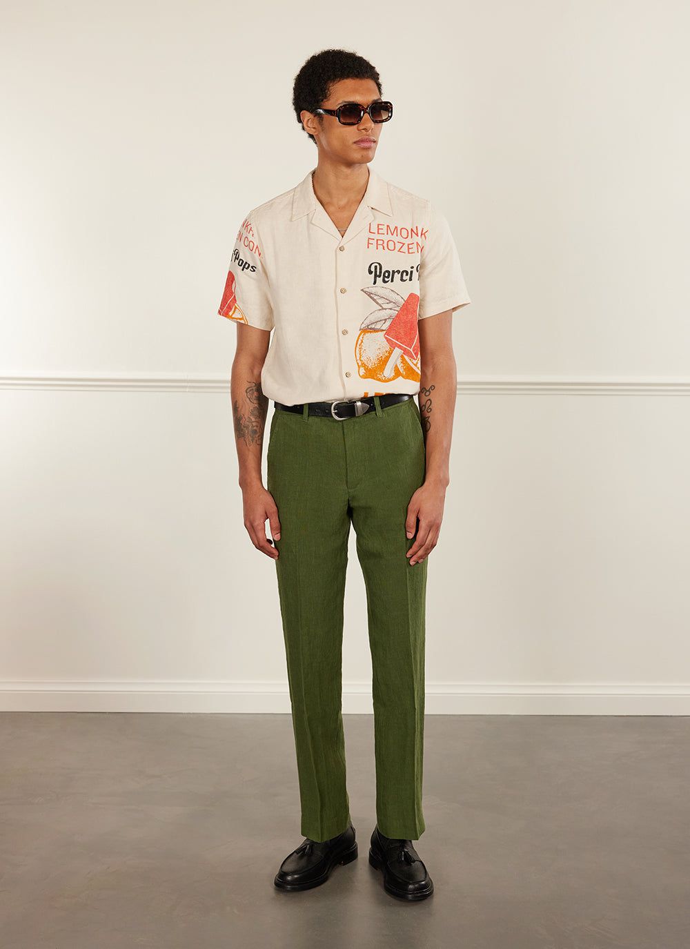 Men's Tailored Linen Trousers | Straight Leg | Forest Green