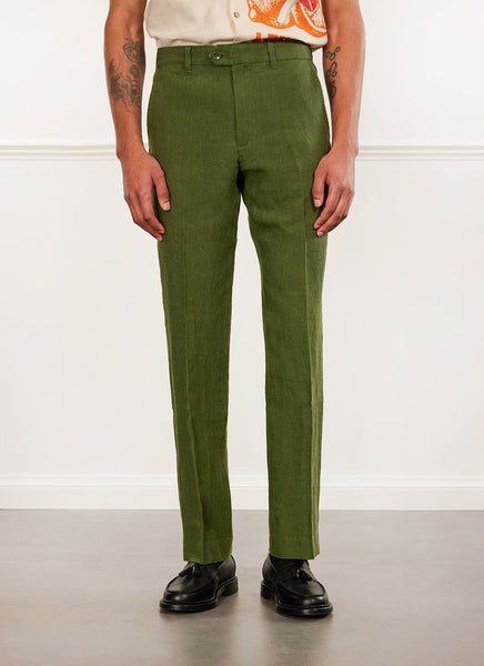Men's Tailored Linen Trousers | Straight Leg | Forest Green