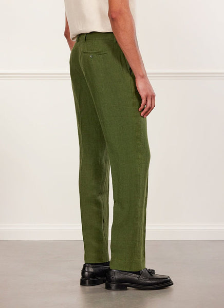 Men's Tailored Linen Trousers | Straight Leg | Forest Green