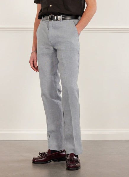 Men's Tailored Linen Trousers | Straight Leg | Light Blue