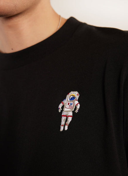 Spaceman T Shirt | Embroidered Organic Cotton | Black