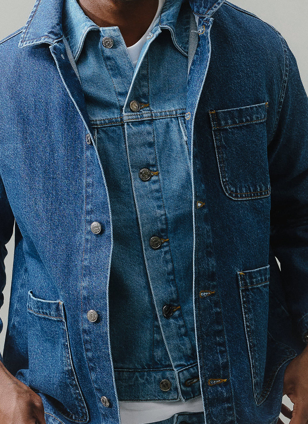 Men's Chore Jacket | Denim | Mid Wash Blue | Percival Menswear